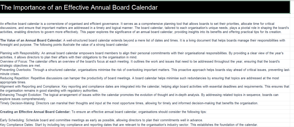 Board Calendar Template – GRCReady