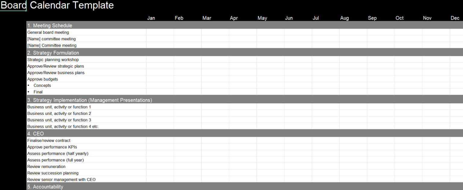 Board Calendar Template – GRCReady