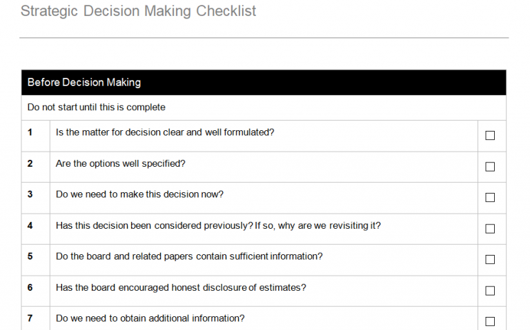 Checklist for Strategic Decision Making – GRCReady