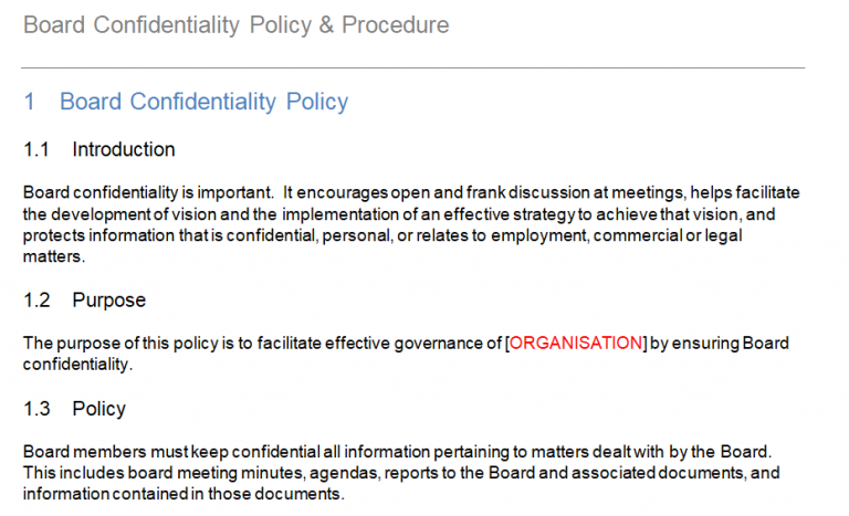 Policy for Board Continuous Disclosure – GRCReady
