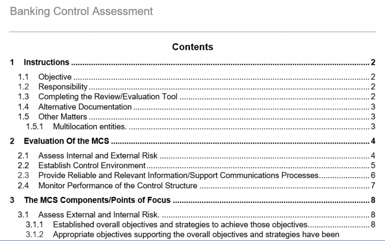 Assessment for Banking Controls – GRCReady