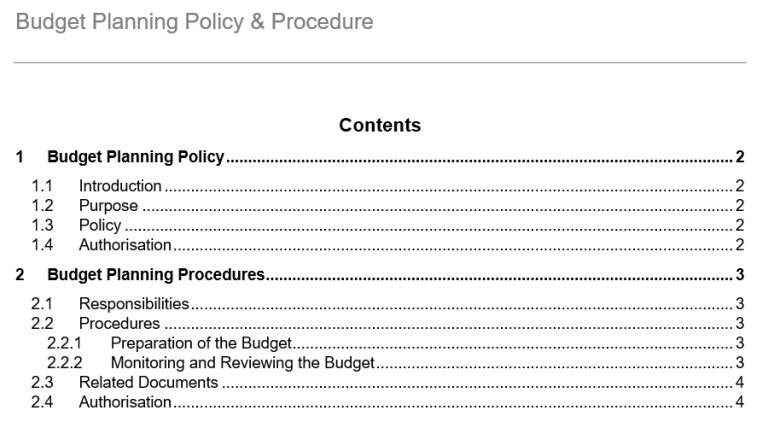 Policy And Procedure For Budget Planning GRCReady