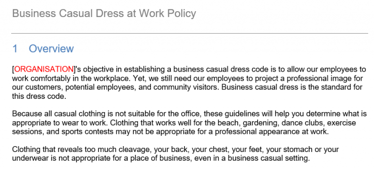 Policy for Business Casual Dress at Work – GRCReady