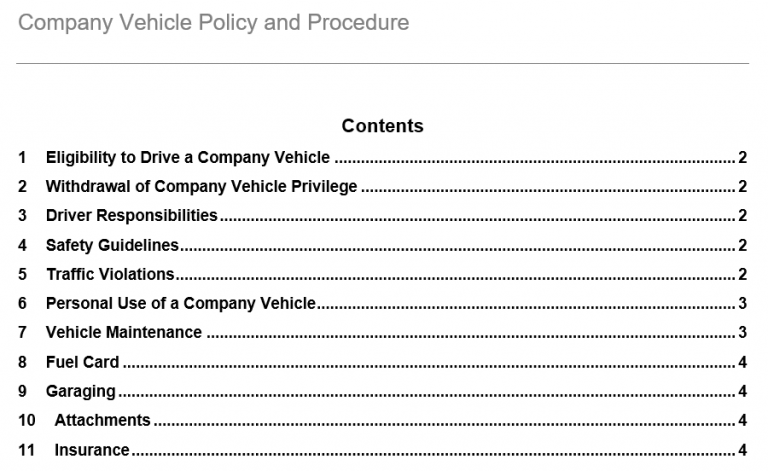 Policy and Procedure for Company Vehicles – GRCReady