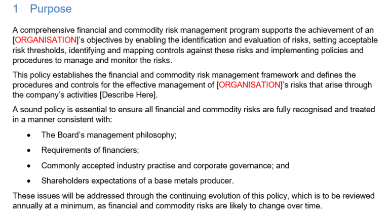 Policy for Commodity Risk Management & Hedging – GRCReady