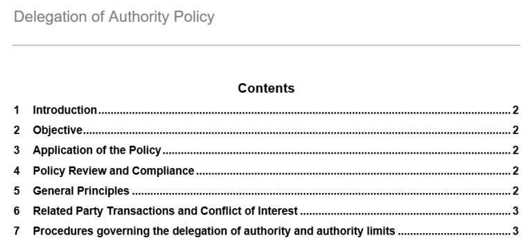 Policy for Delegation of Authority – GRCReady