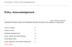 Form for Employee Policy Acknowledgement – GRCReady