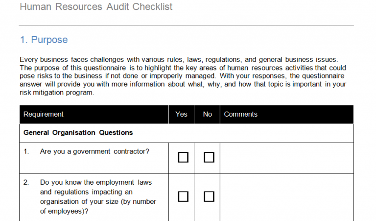 Human Resources Audit Checklist – GRCReady