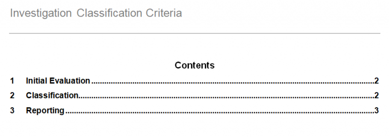 Criteria for Investigation Classification – GRCReady