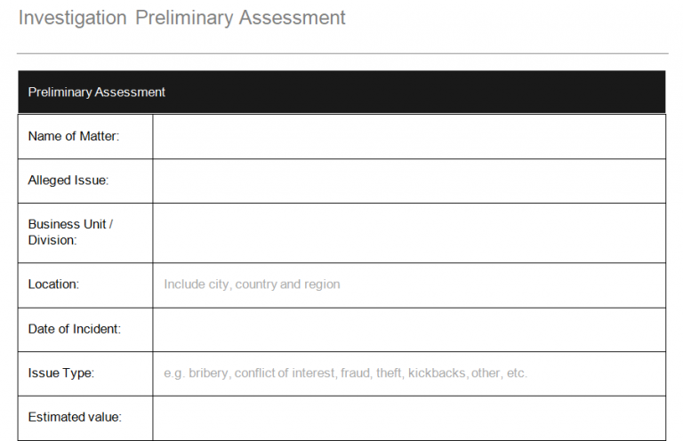 Preliminary Investigation
