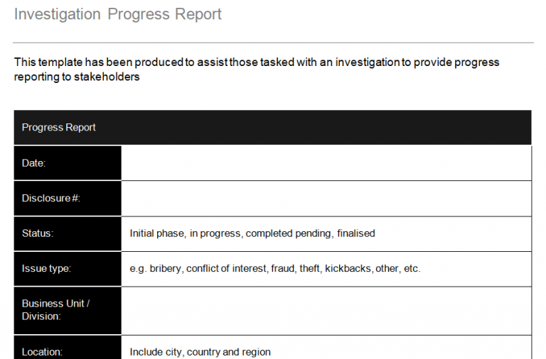Progress Report for Investigations – GRCReady