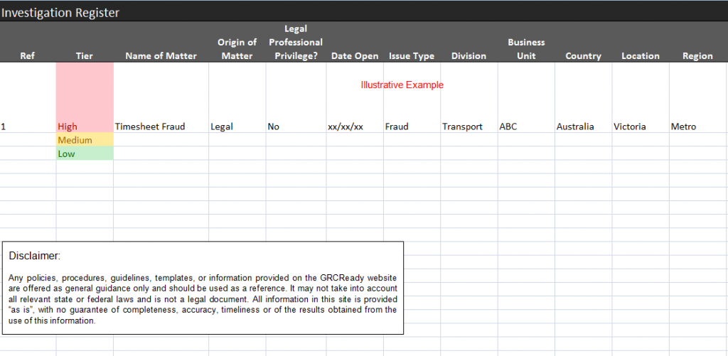 Investigation Register – GRCReady