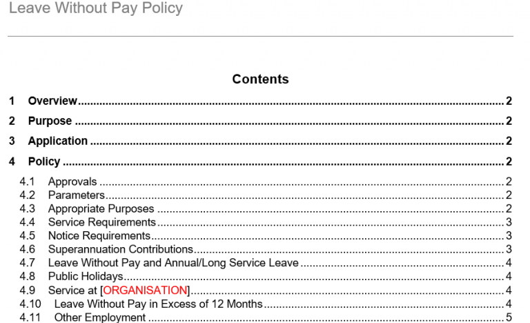 Policy for Leave Without Pay – GRCReady