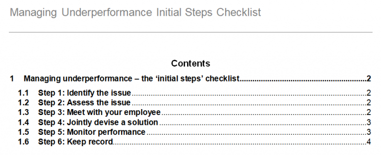 Initial Steps for Managing Underperformance Checklist – GRCReady