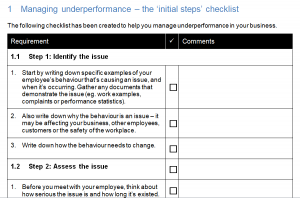 Initial Steps for Managing Underperformance Checklist – GRCReady