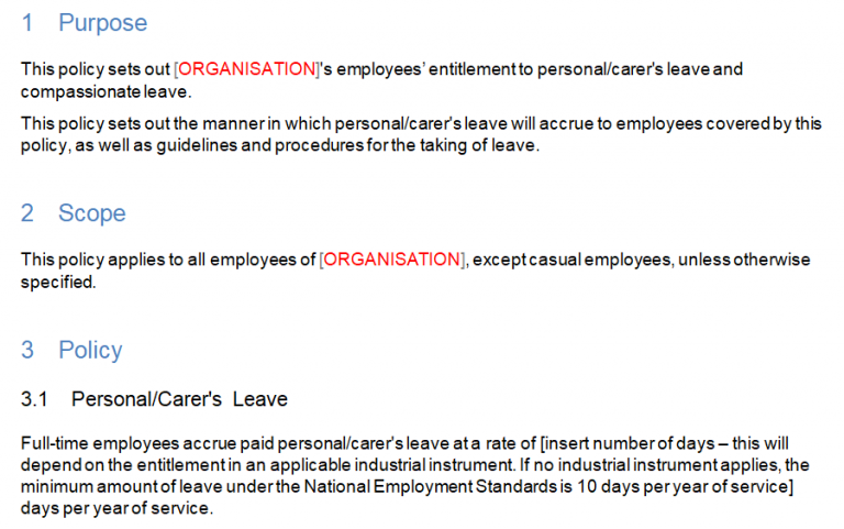 Policy and Procedure for Personal / Carer’s Compassionate Leave – GRCReady