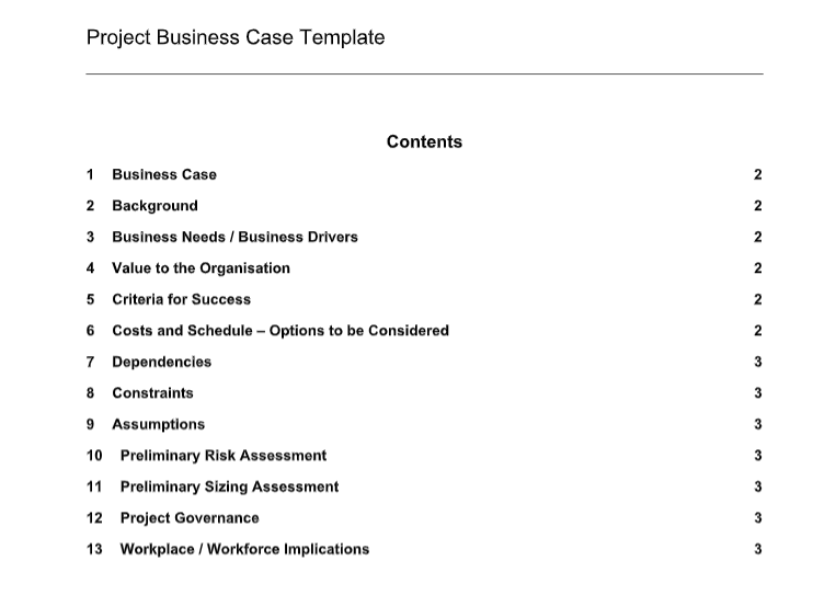 Template For Project Business Case GRCReady