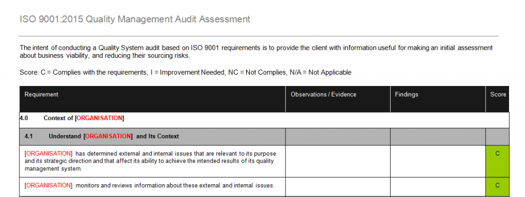 ISO 9001:2015 Quality Management Audit Assessment – GRCReady