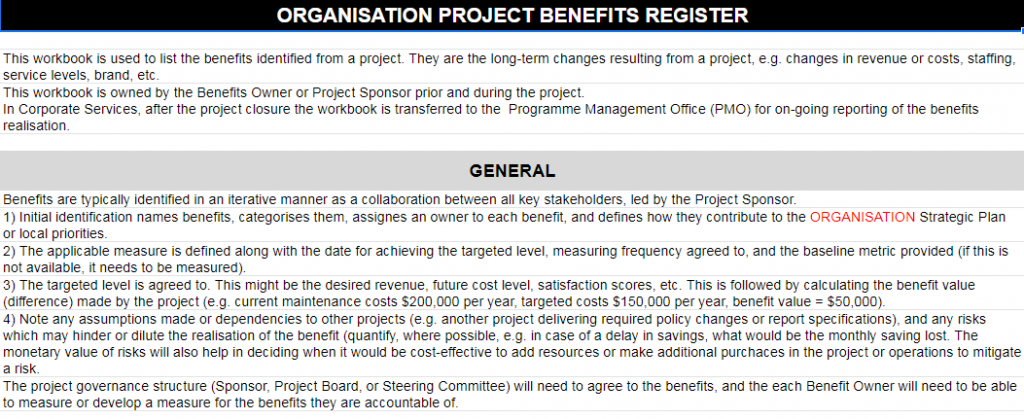 Project Benefits Register – GRCReady