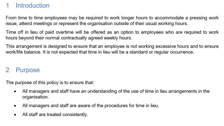 Policy and Procedure for Time in Lieu – GRCReady