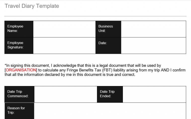 Template for Travel Diary – GRCReady