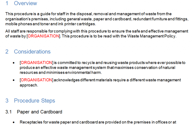 Procedure for Waste Management – GRCReady