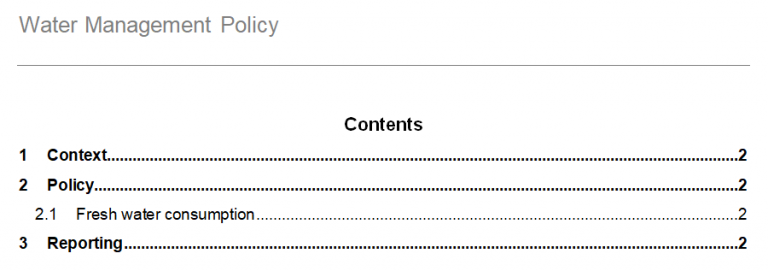 Policy for Water Management – GRCReady