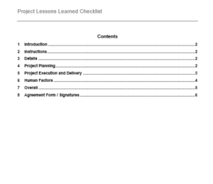 Checklist for Project Lessons Learned – GRCReady