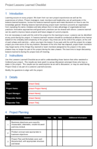 Checklist for Project Lessons Learned – GRCReady