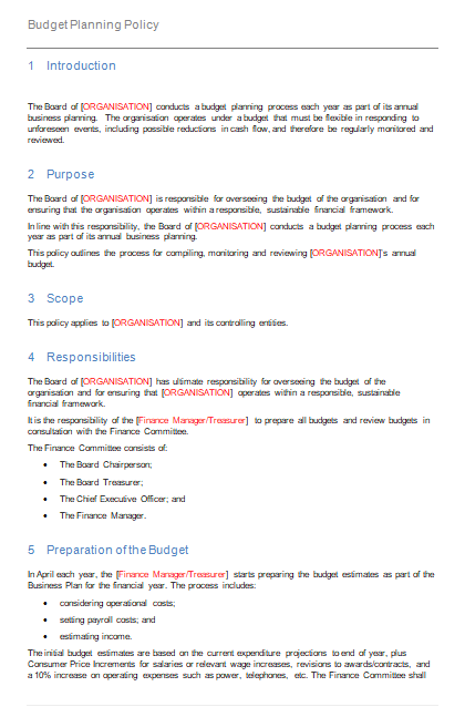 Policy For Budget Planning GRCReady