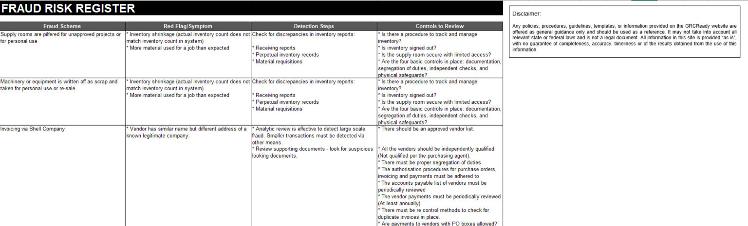 Fraud Risk Register – GRCReady