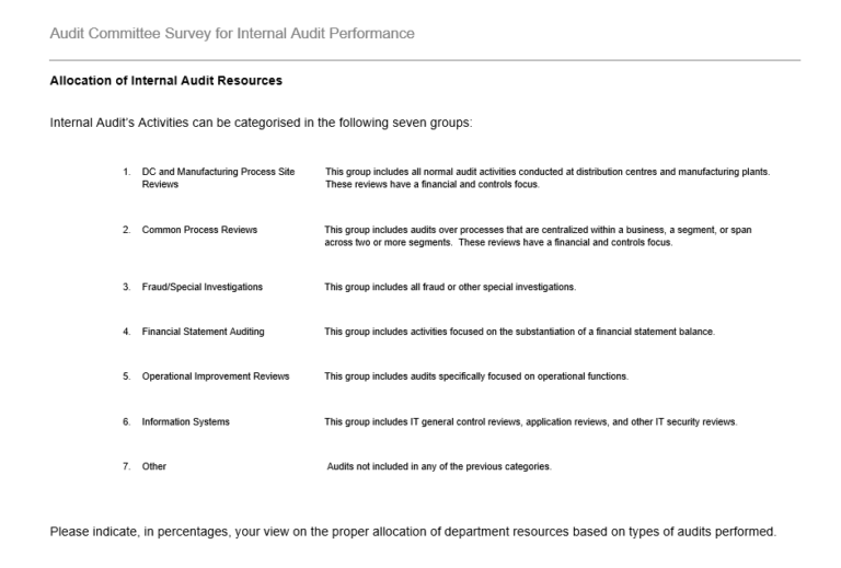 Internal Audit Performance Survey for Audit Committee – GRCReady