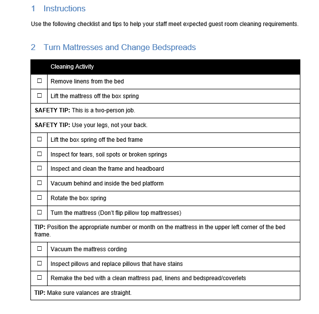 Hotel Housekeeping Checklist Format Excel Download Fill Online 