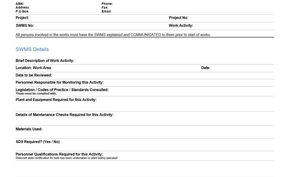 Customisable Safe Work Method Statement (SWMS) – GRCReady