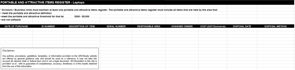 Portable & Attractive Items Register – GRCReady