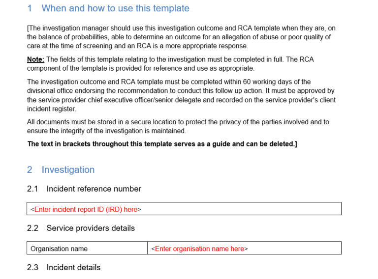 Template for Investigation Outcome and Root Cause Analysis (RCA) – GRCReady