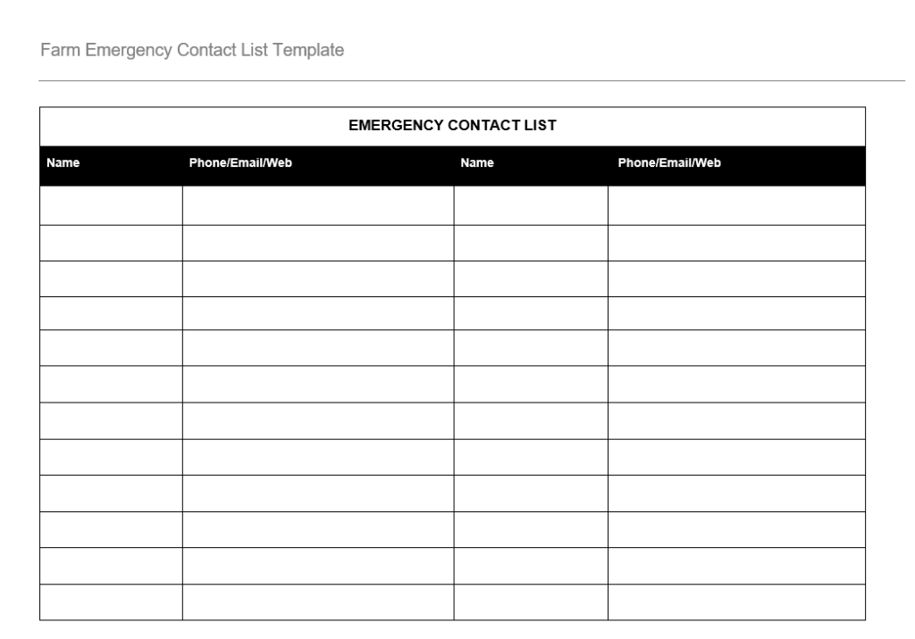 Template for Farm Emergency Contact List – GRCReady