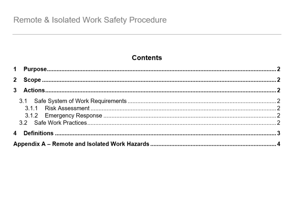 Procedure for Remote and Isolated Work Safety – GRCReady