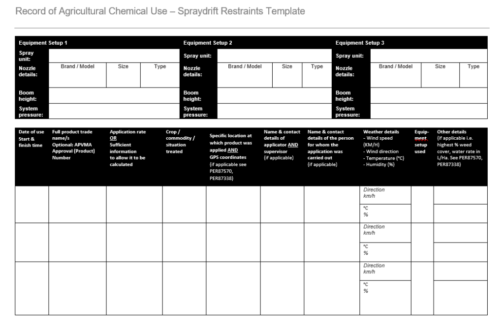 Template for Recording Agricultural Chemical Use – Spraydrift ...
