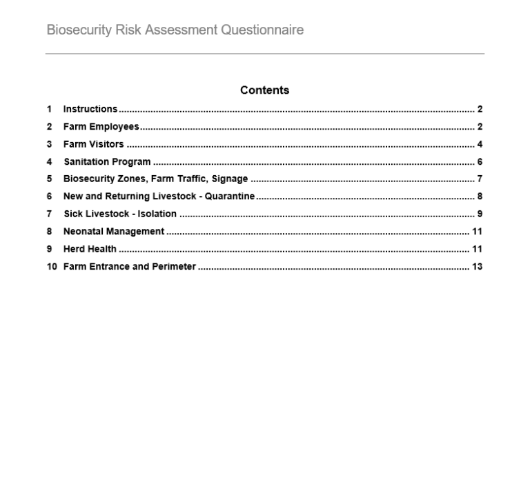 Questionnaire for Biosecurity Risk Assessment – GRCReady