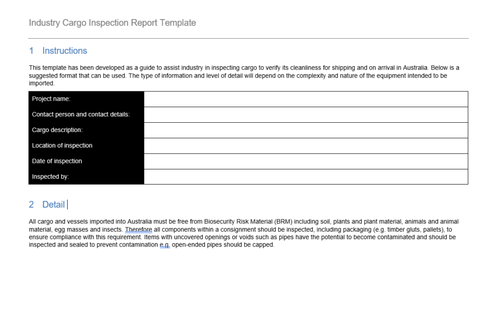 Template for Industry Cargo Inspection Report – GRCReady