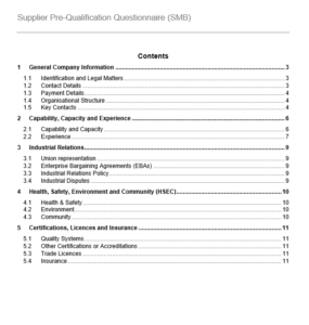 Supplier Pre-Qualification Questionnaire (SMB) – GRCReady