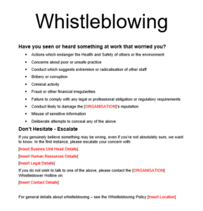 Template for Whistleblowing Poster – GRCReady