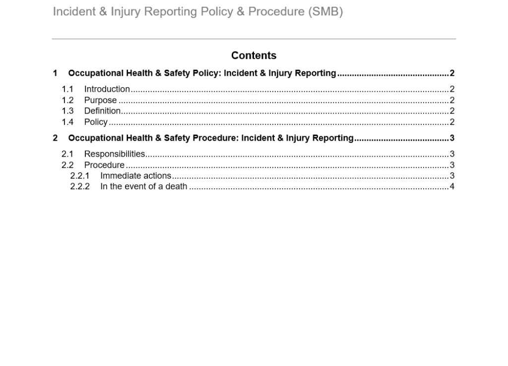 Policy & Procedure for Incident & Injury Reporting (SMB) – GRCReady