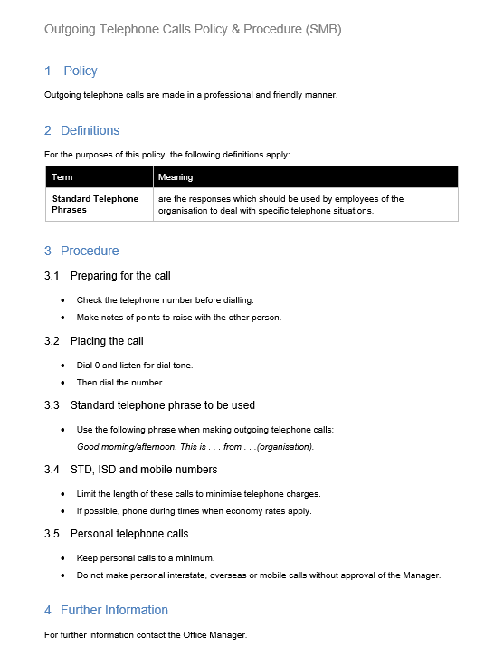 Policy And Procedure For Outgoing Telephone Calls SMB GRCReady Policy And Procedure For Outgoing Telephone Calls SMB GRCReady