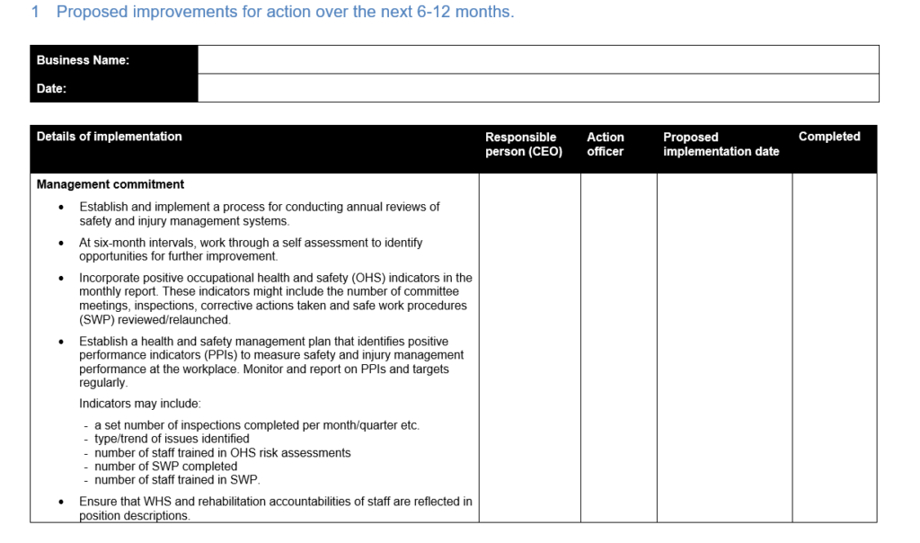 Business Improvement Plan for Injury Prevention & Management (SMB ...