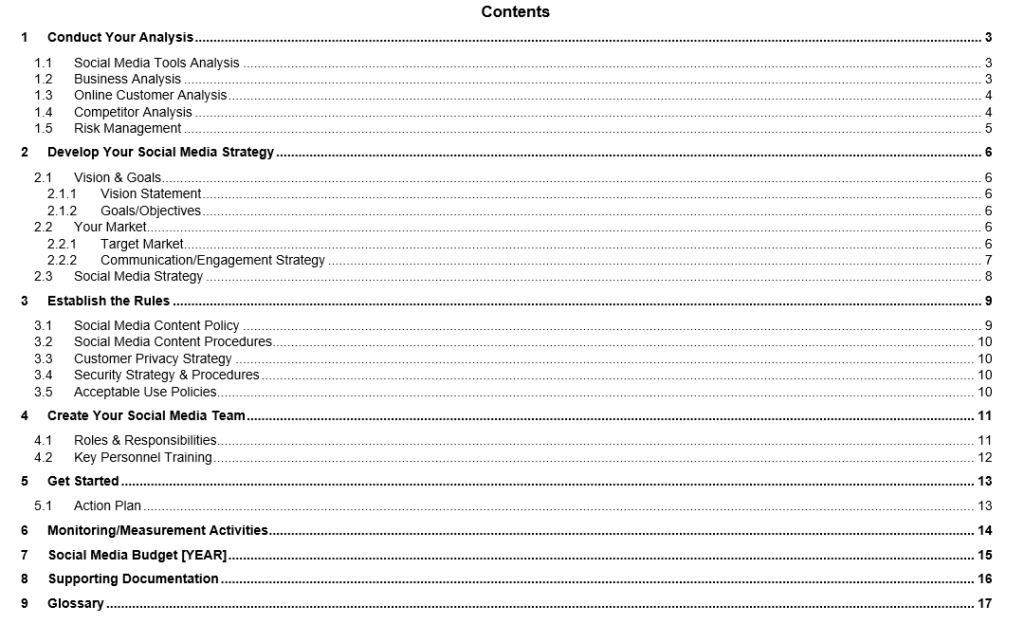 Template for Social Media Plan (SMB) – GRCReady