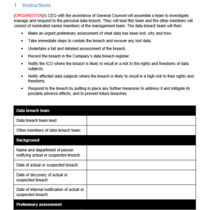 Response Plan Template for Data Breach (GDPR) – GRCReady