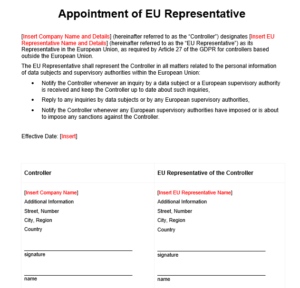 Appointment of EU Representative Letter (GDPR) – GRCReady