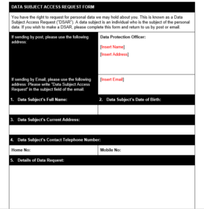 Form for Data Subject Access Request (GDPR) – GRCReady